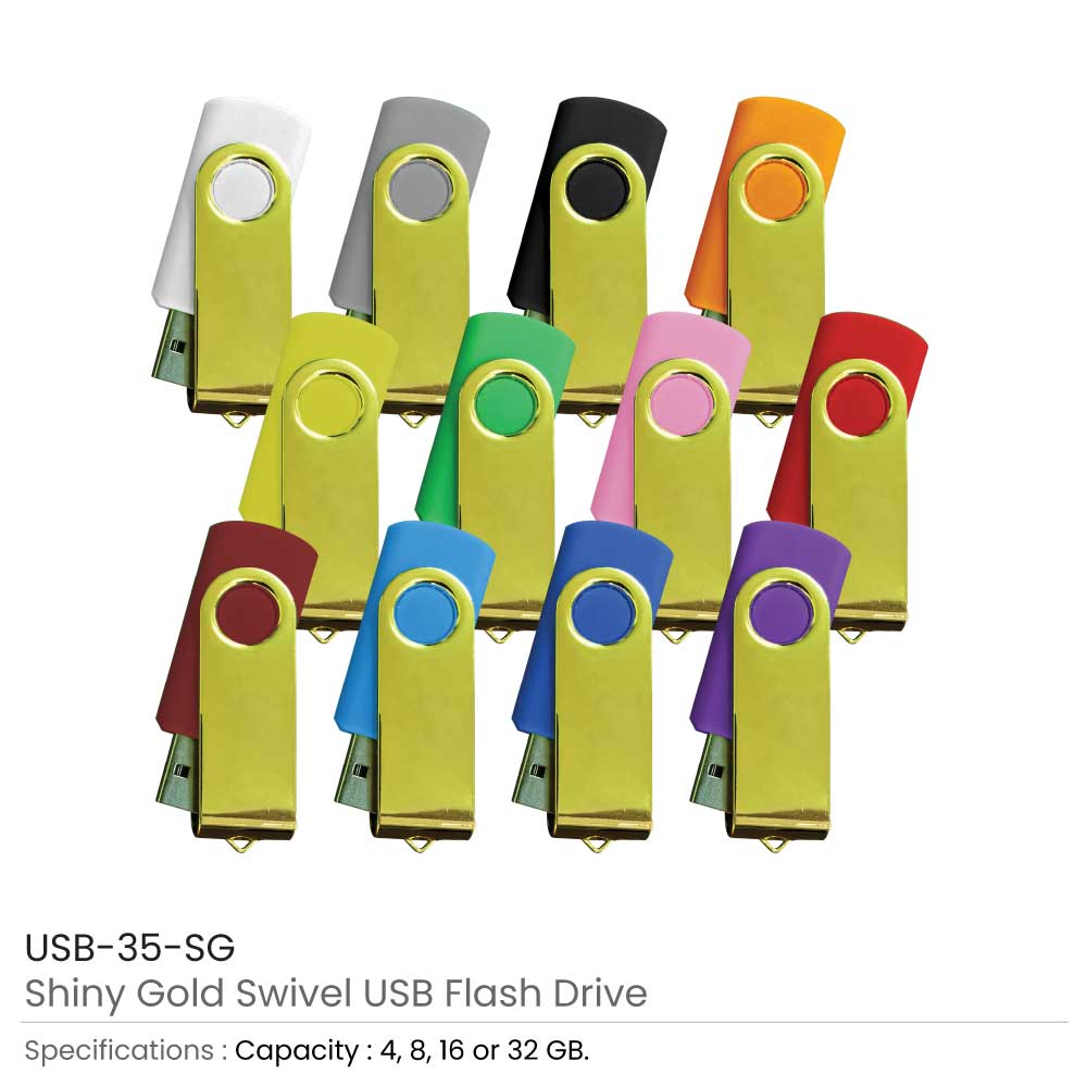 Shiny Gold Swivel USB Flash Drives | Promotional Gifts Suppliers